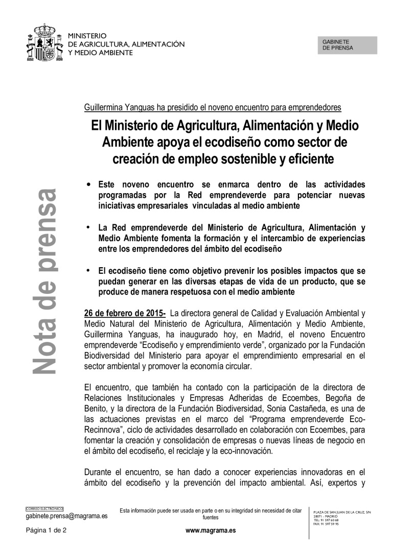 El Ministerio De Agricultura Alimentación Y Medio Ambiente Apoya El